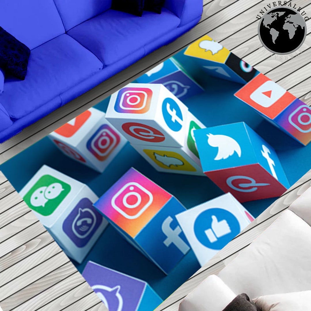 Modern Social Network Rug, Social Media Decor Rug, Influencer Gifts Rug ...