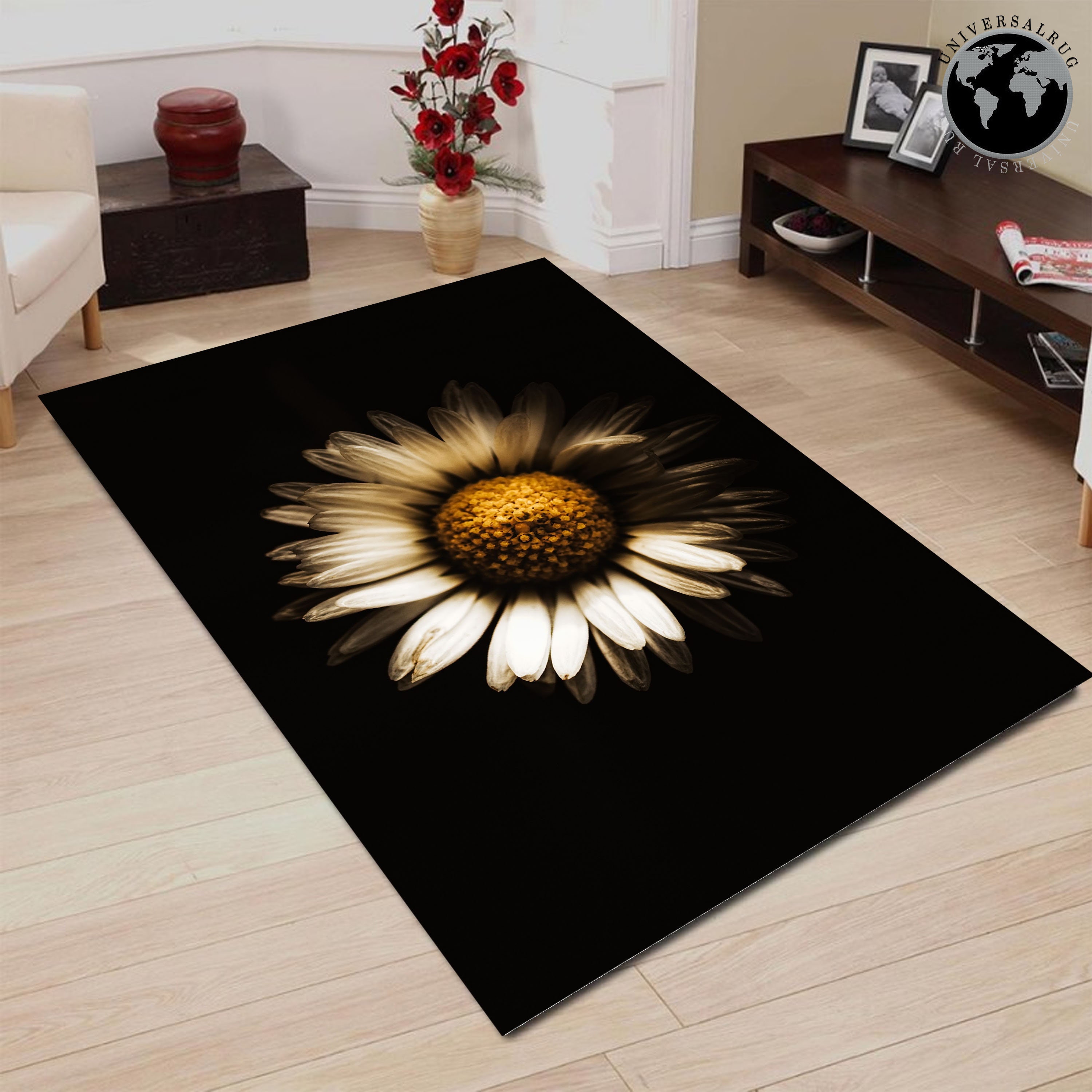 Daisy Rug Flowers Rug Floral Rug Black Rug Living Room - Etsy