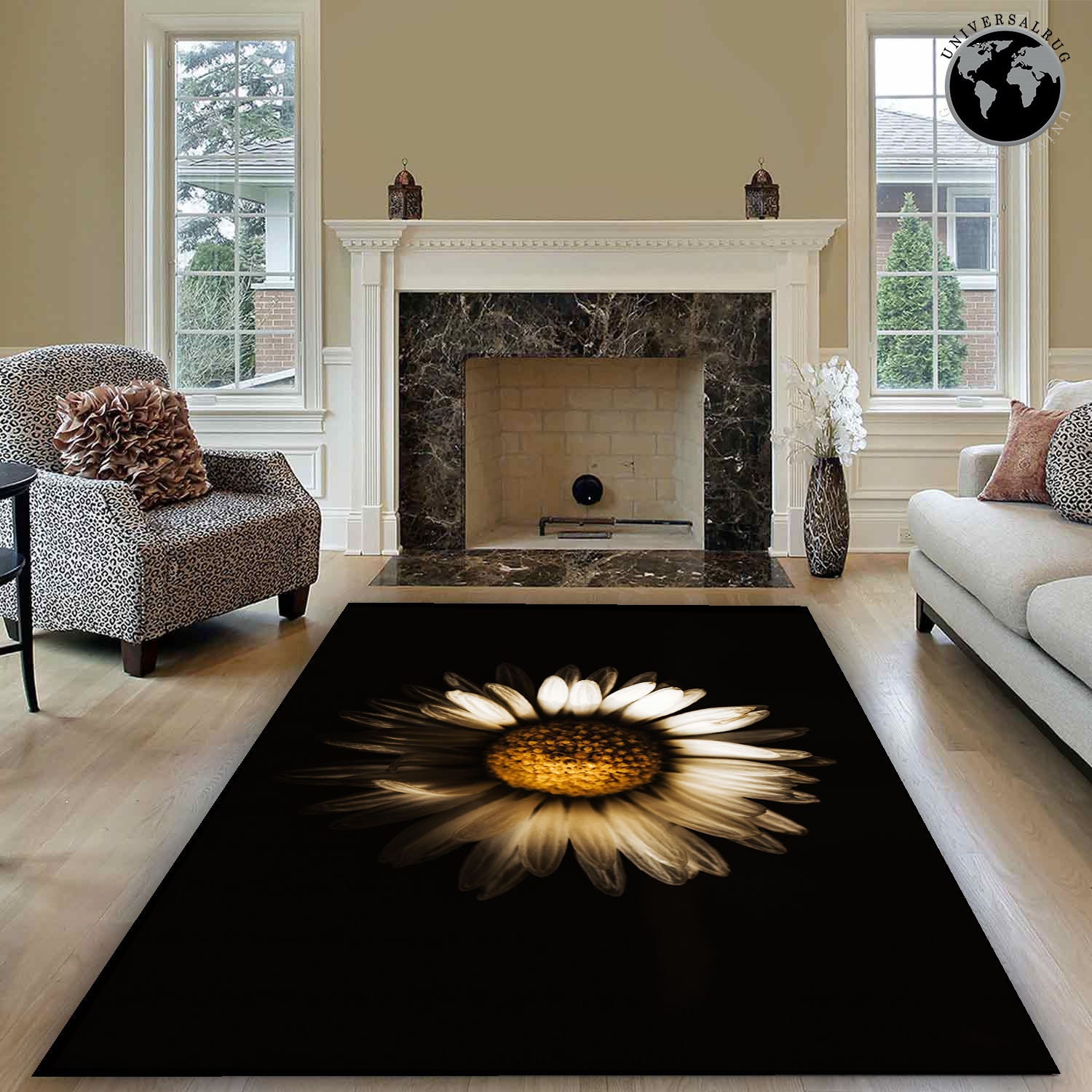 Daisy Rug Flowers Rug Floral Rug Black Rug Living Room - Etsy