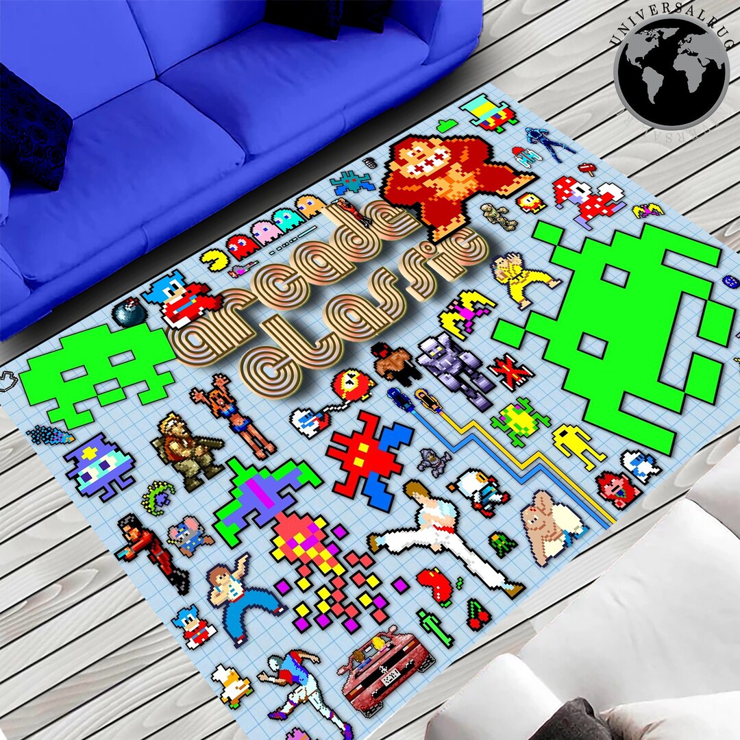 Retro Arcade Rug,game Room Rug, Arcade Rug, Retro Arcade Gaming Rug ...