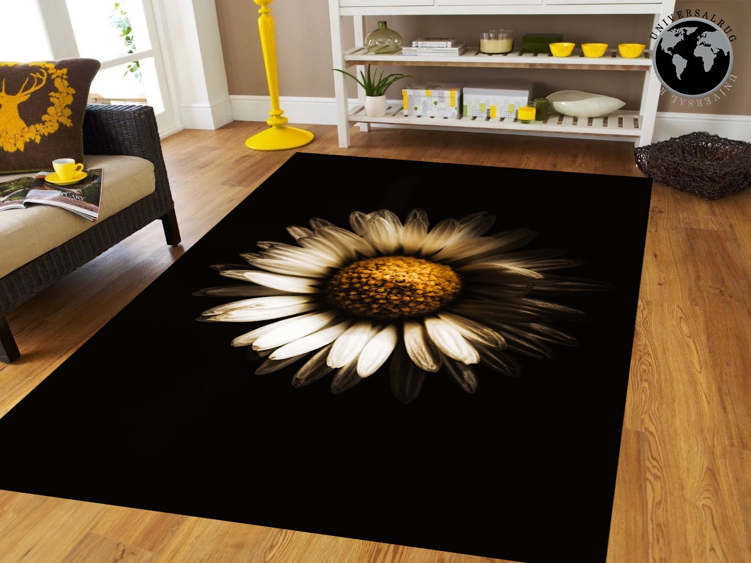 Daisy Rug Flowers Rug Floral Rug Black Rug Living Room - Etsy