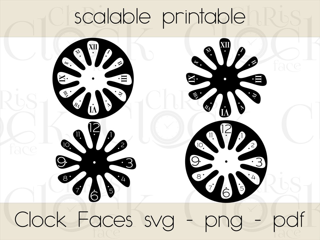 Clock Face SVG PNG PDF in 4 Different Versions Printable Scalable - Etsy