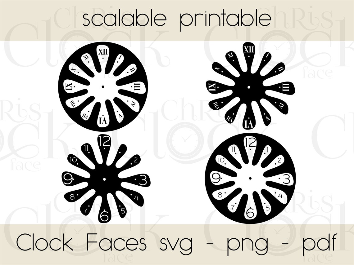 Clock Face SVG PNG PDF in 4 Different Versions Printable Scalable - Etsy