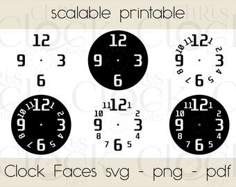 Clock Face SVG PNG PDF in 4 Different Versions Printable Scalable - Etsy
