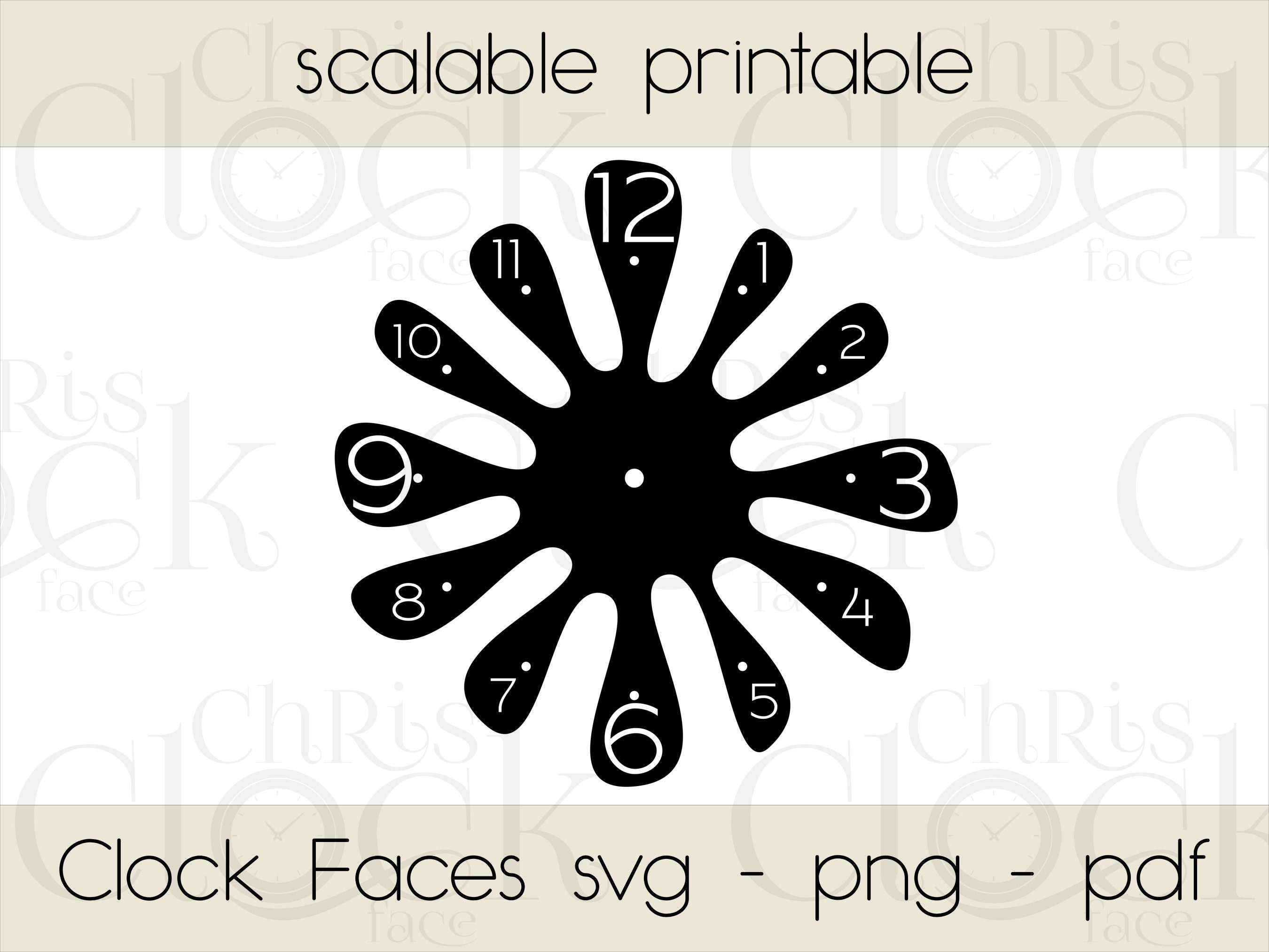 Clock Face SVG PNG PDF in 4 Different Versions Printable Scalable - Etsy