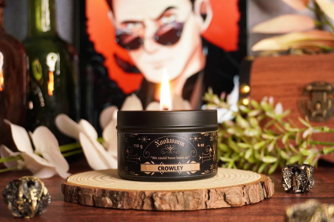 Crowley Candle | Good Omens Inspired | Pomegranate, Leather, Amber ...