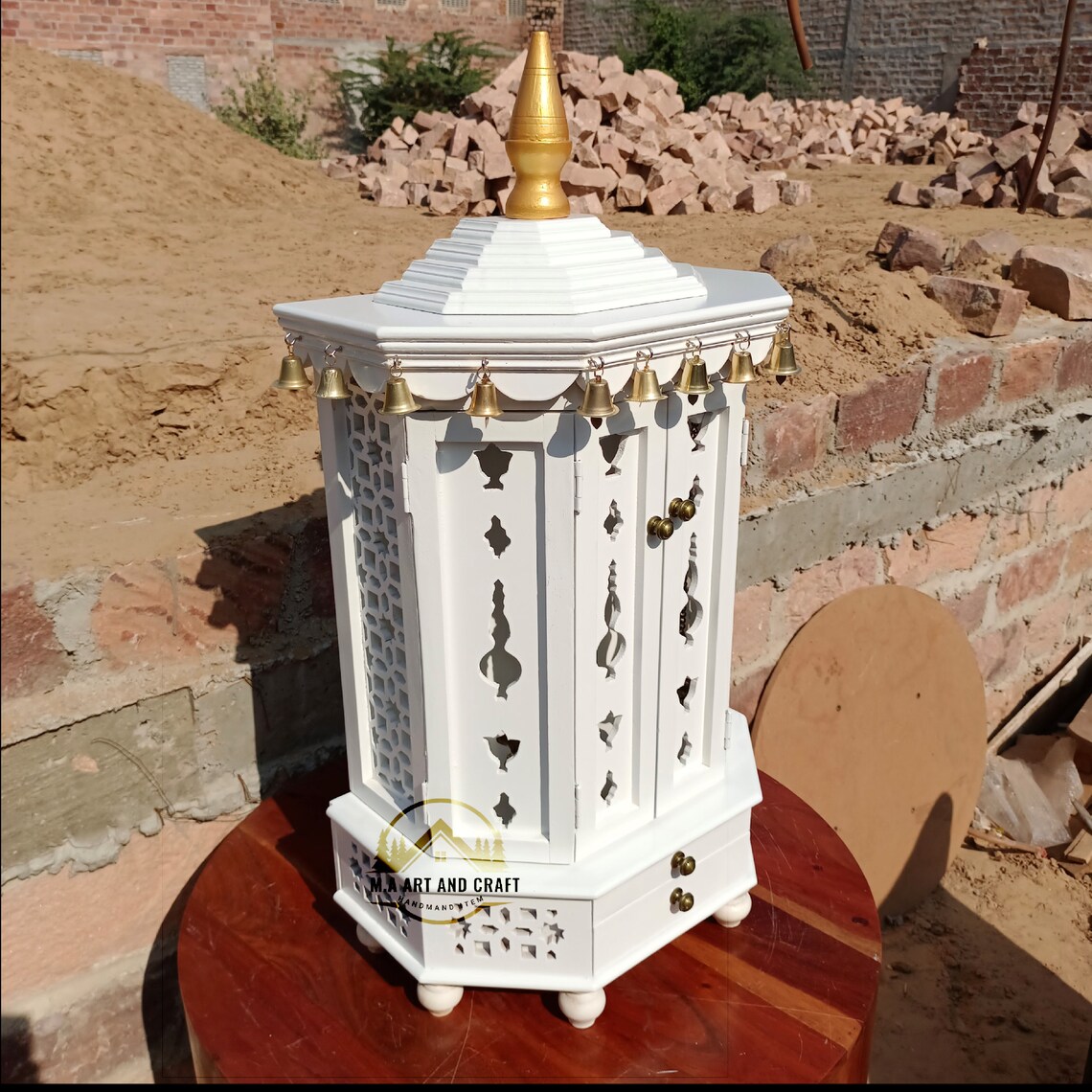 Teak Wood Temple Six Sided Temple White Painted Beautiful Solid Wood ...