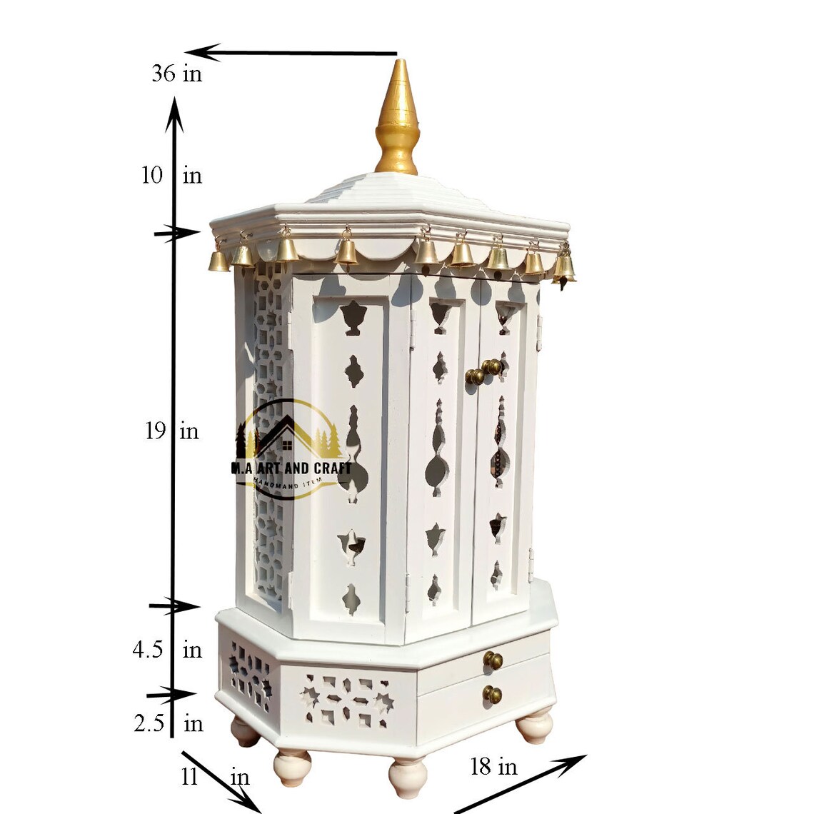 Teak Wood Temple Six Sided Temple White Painted Beautiful Solid Wood ...