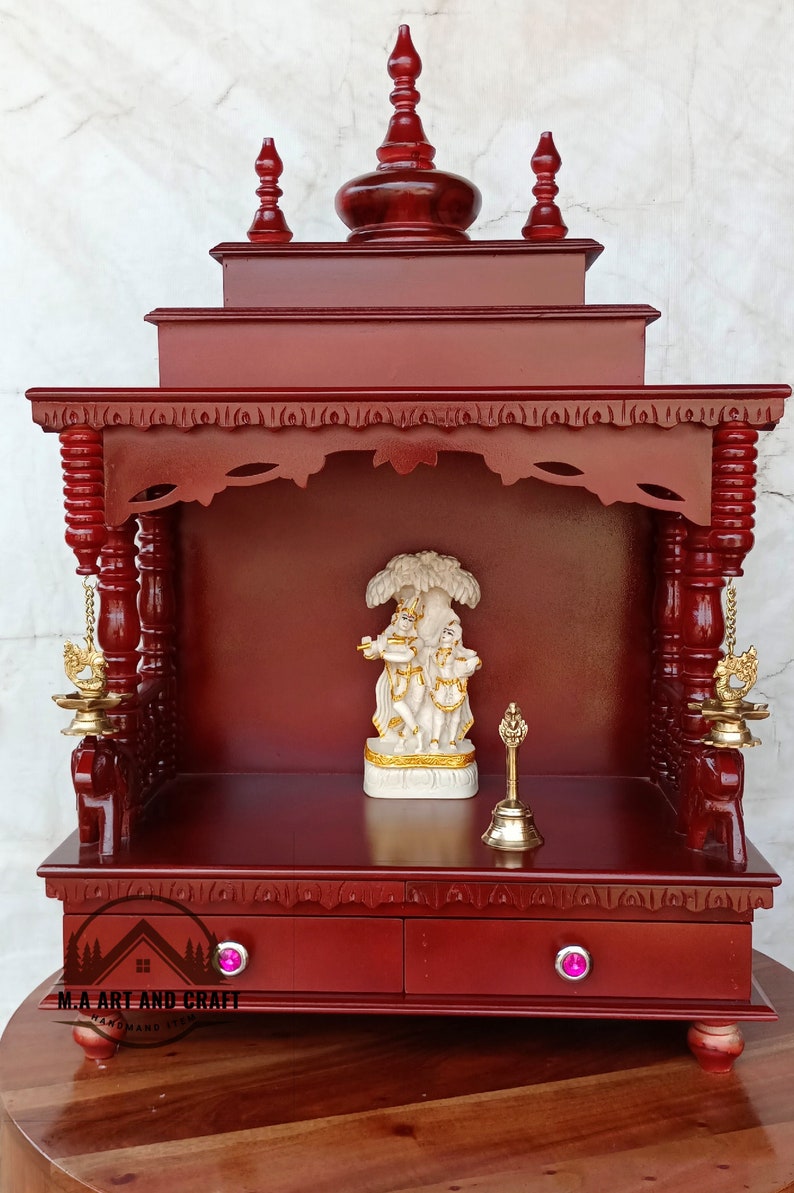 Teak Wood Temple Handcrafted Wall Hanging Mandir Pooja Ghar Mandap for ...