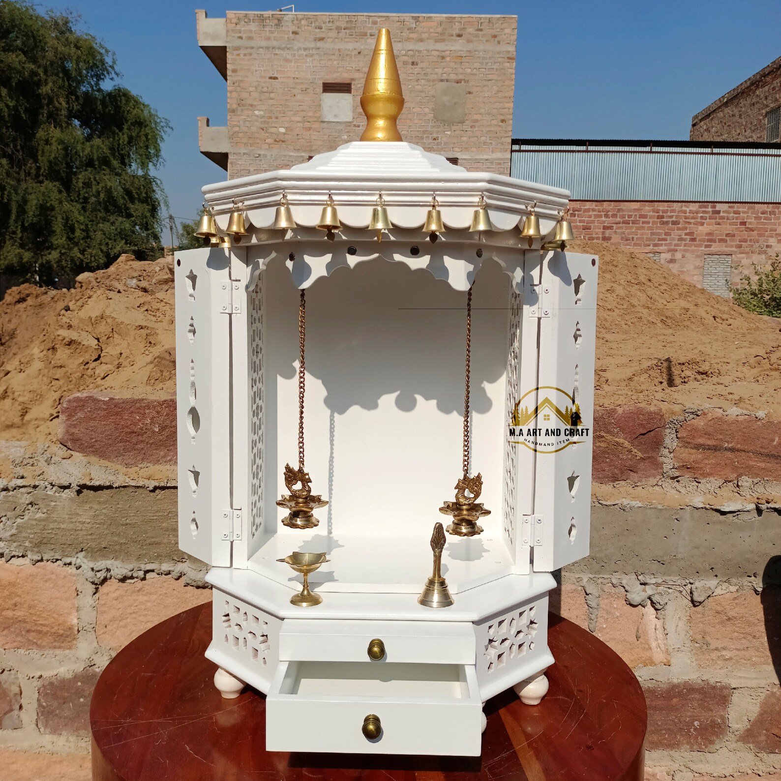 Teak Wood Temple Six Sided Temple White Painted Beautiful Solid Wood ...