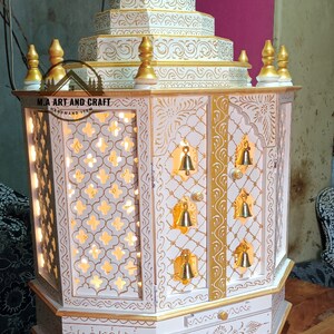 Teak Wood Mandir With LED Lights / Mandir for Home and Office / Pooja ...