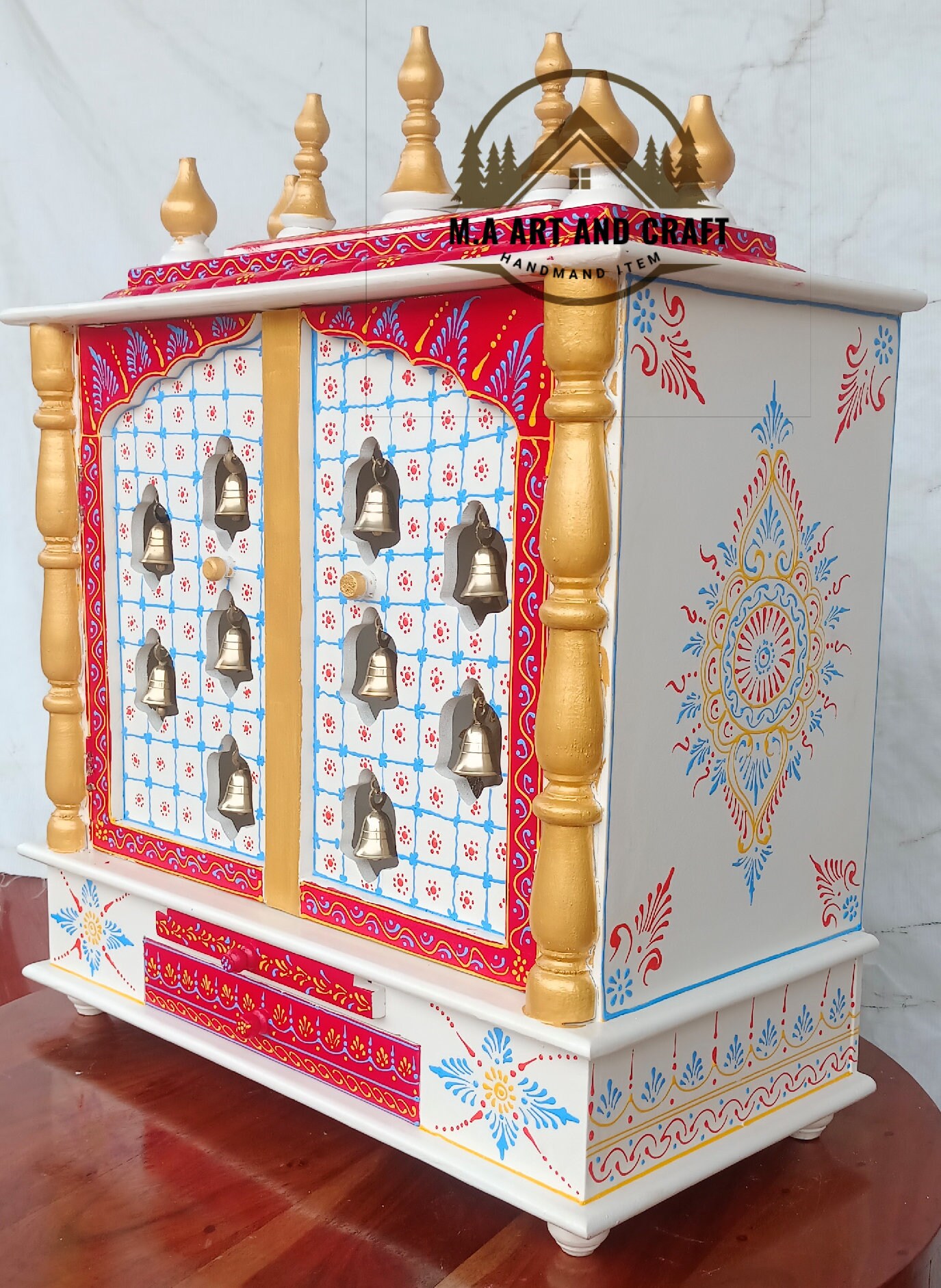 Teak Wooden Temple Mandir Handcrafted Window Pooja Ghar Mandap With ...