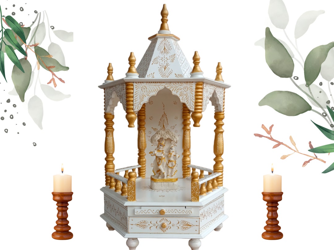 Solid Wood Temple Six Sided Pooja Mandir Foldable Doms Temple for Home ...