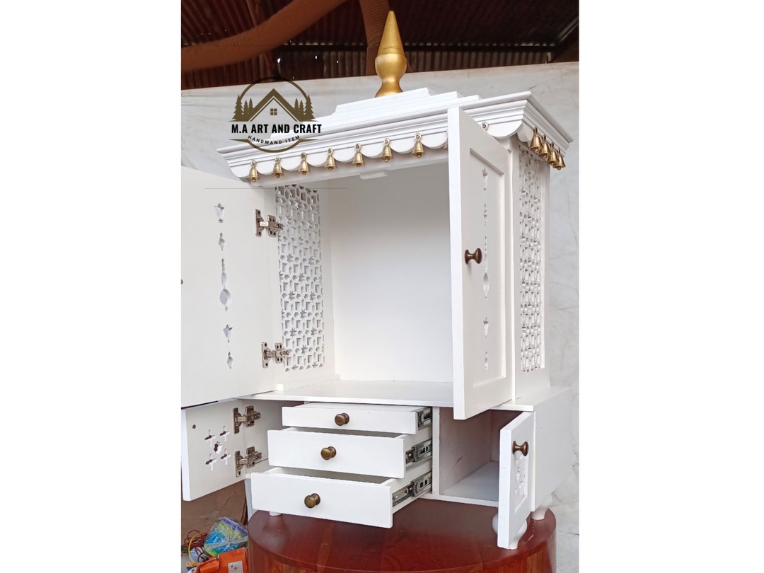 Teak Wood Temple Mandir White Beautiful Hanging Bells Handcrafted ...