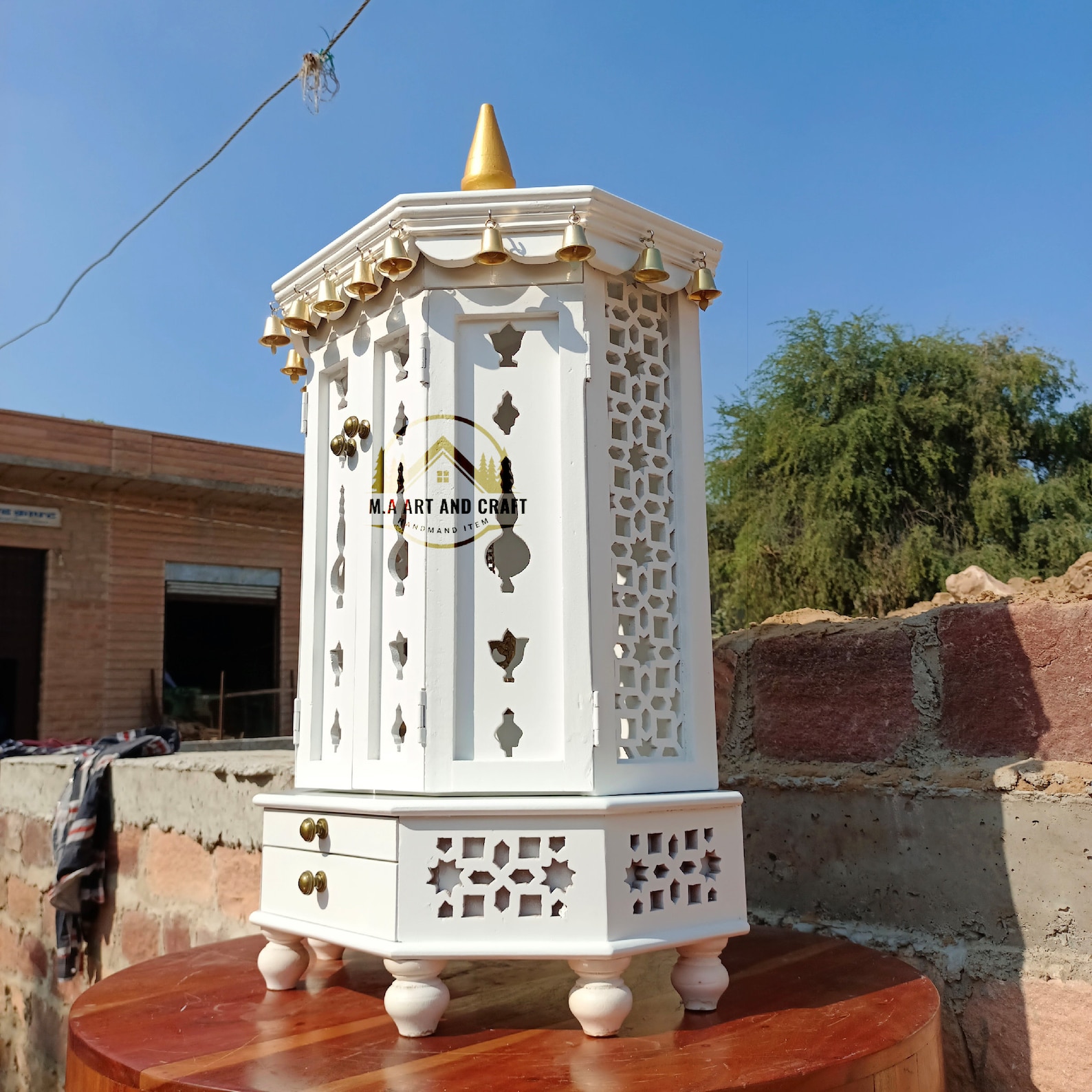 Teak Wood Temple Six Sided Temple White Painted Beautiful Solid Wood ...