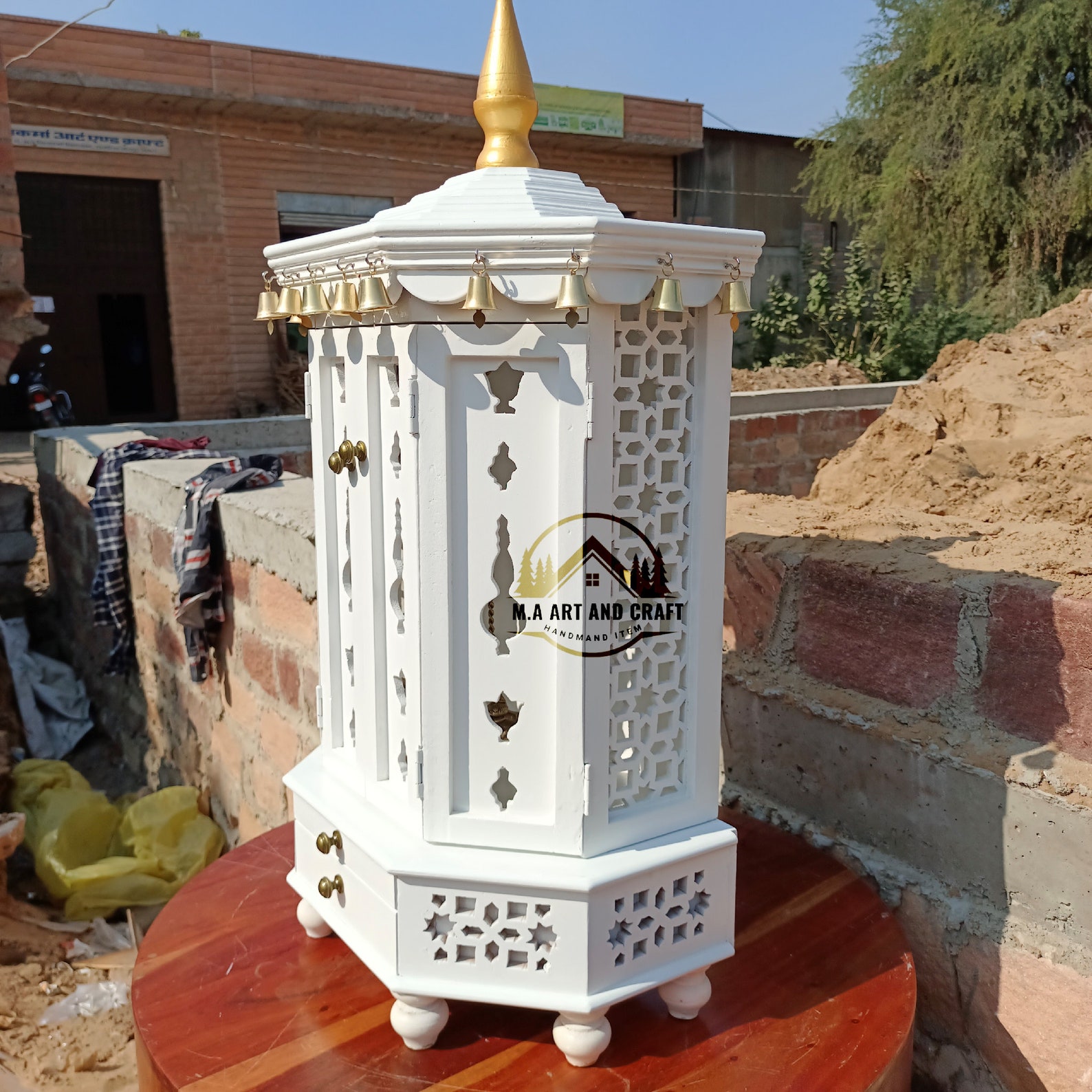 Teak Wood Temple Six Sided Temple White Painted Beautiful Solid Wood ...