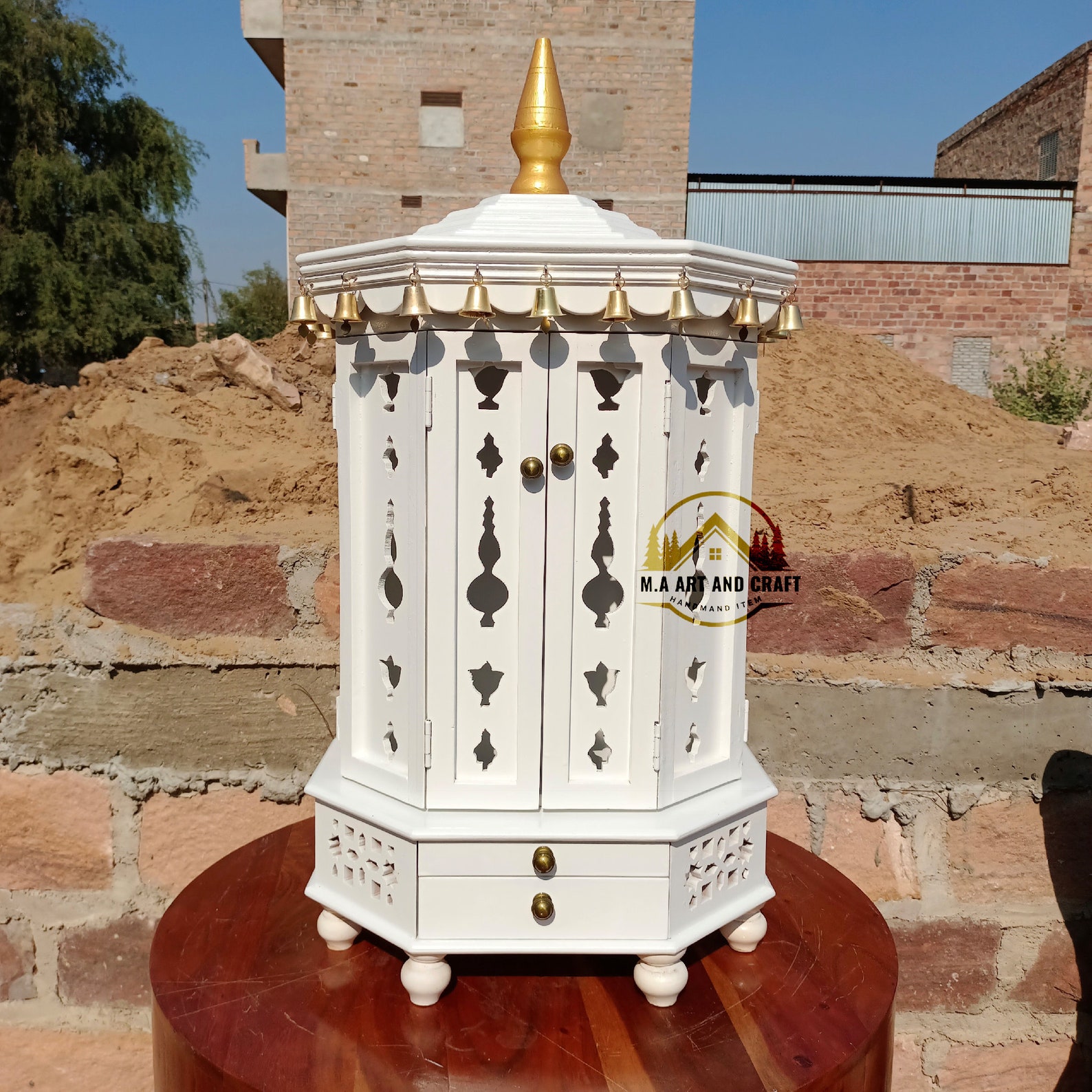 Teak Wood Temple Six Sided Temple White Painted Beautiful Solid Wood ...