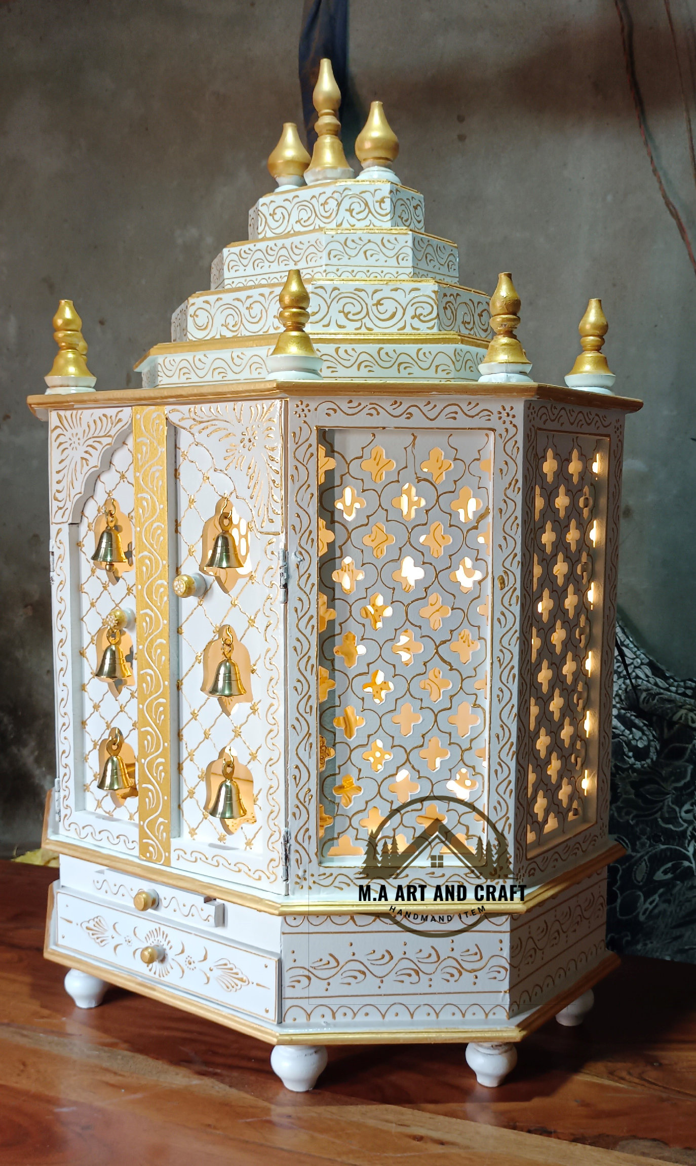 Teak Wood Mandir With LED Lights / Mandir for Home and Office / Pooja ...