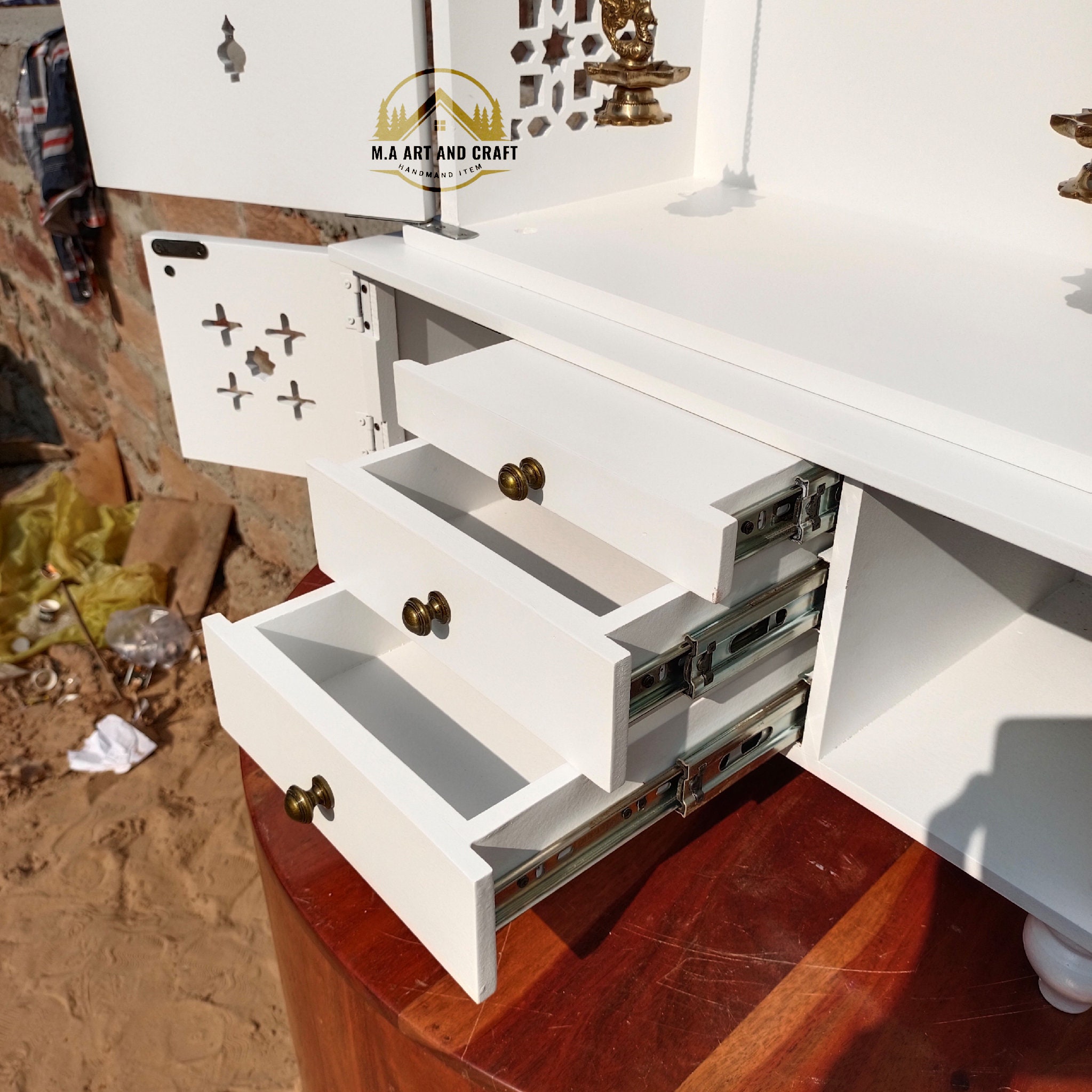 Teak Wood Temple White Mandir Beautiful Hanging Bells Handcrafted ...