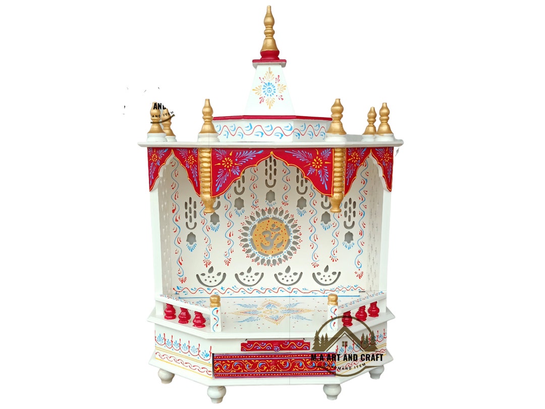 Solid Wood Temple With LED Light for Home and Office Pooja Chowki Home ...