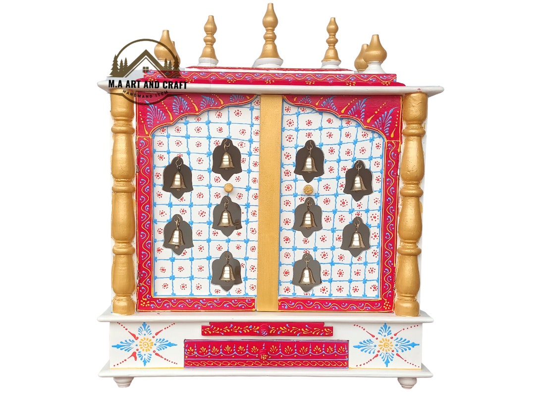 Teak Wooden Temple Mandir Handcrafted Window Pooja Ghar Mandap With ...
