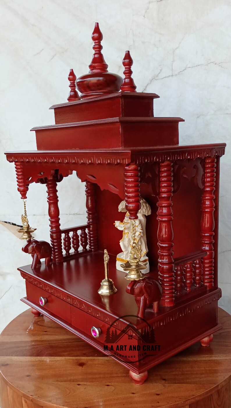 Teak Wood Temple Handcrafted Wall Hanging Mandir Pooja Ghar Mandap for ...