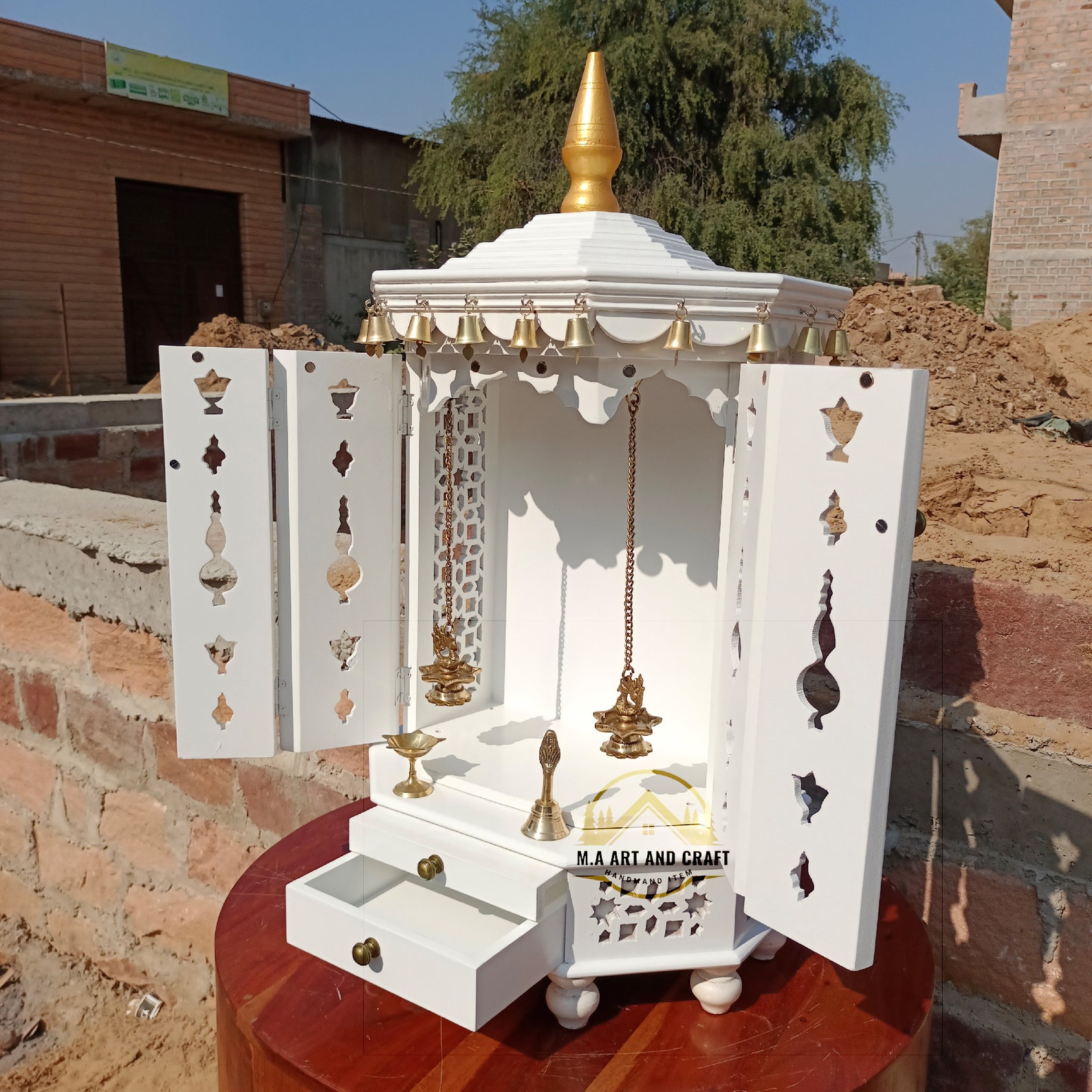 Teak Wood Temple Six Sided Temple White Painted Beautiful Solid Wood ...