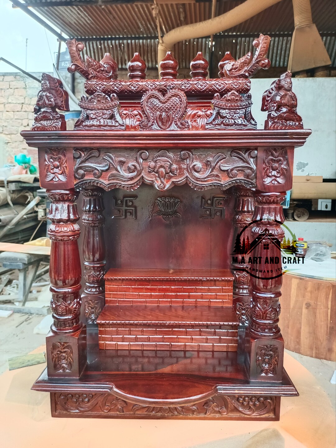Teak Wood Temple for Home With Hand Carving Carving is Most Important ...