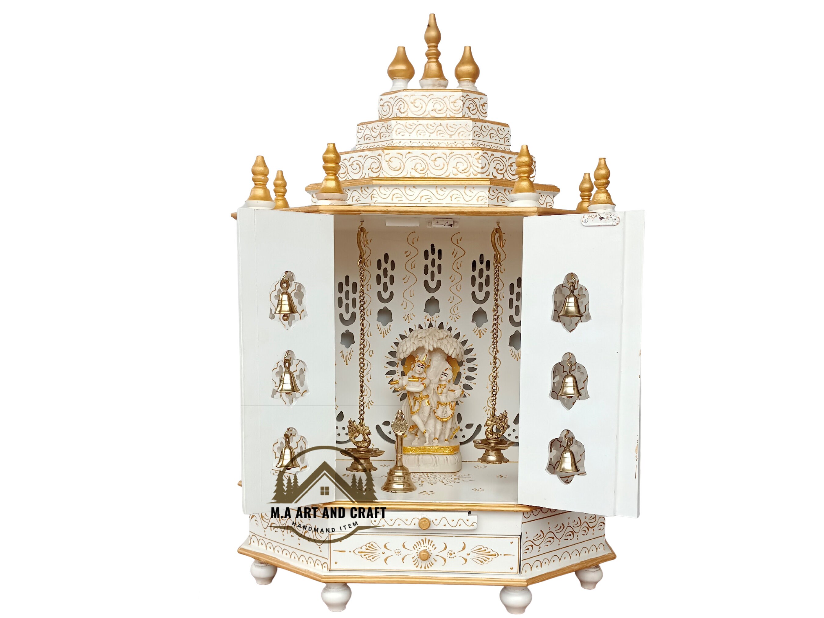 Teak Wood Mandir With LED Lights / Mandir for Home and Office / Pooja ...