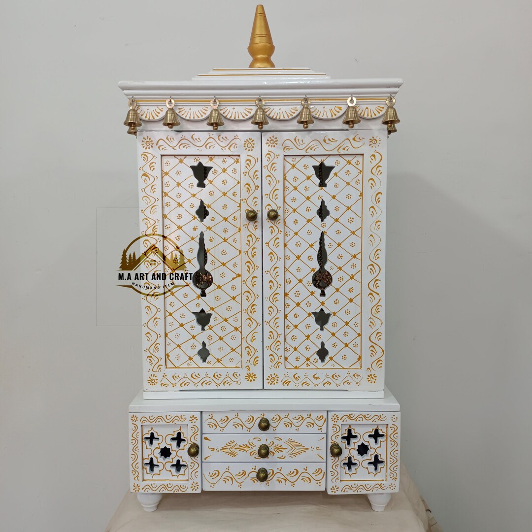 Teak Wood Temple White Gold Ambosed Painted Beautiful Hanging Lamps ...