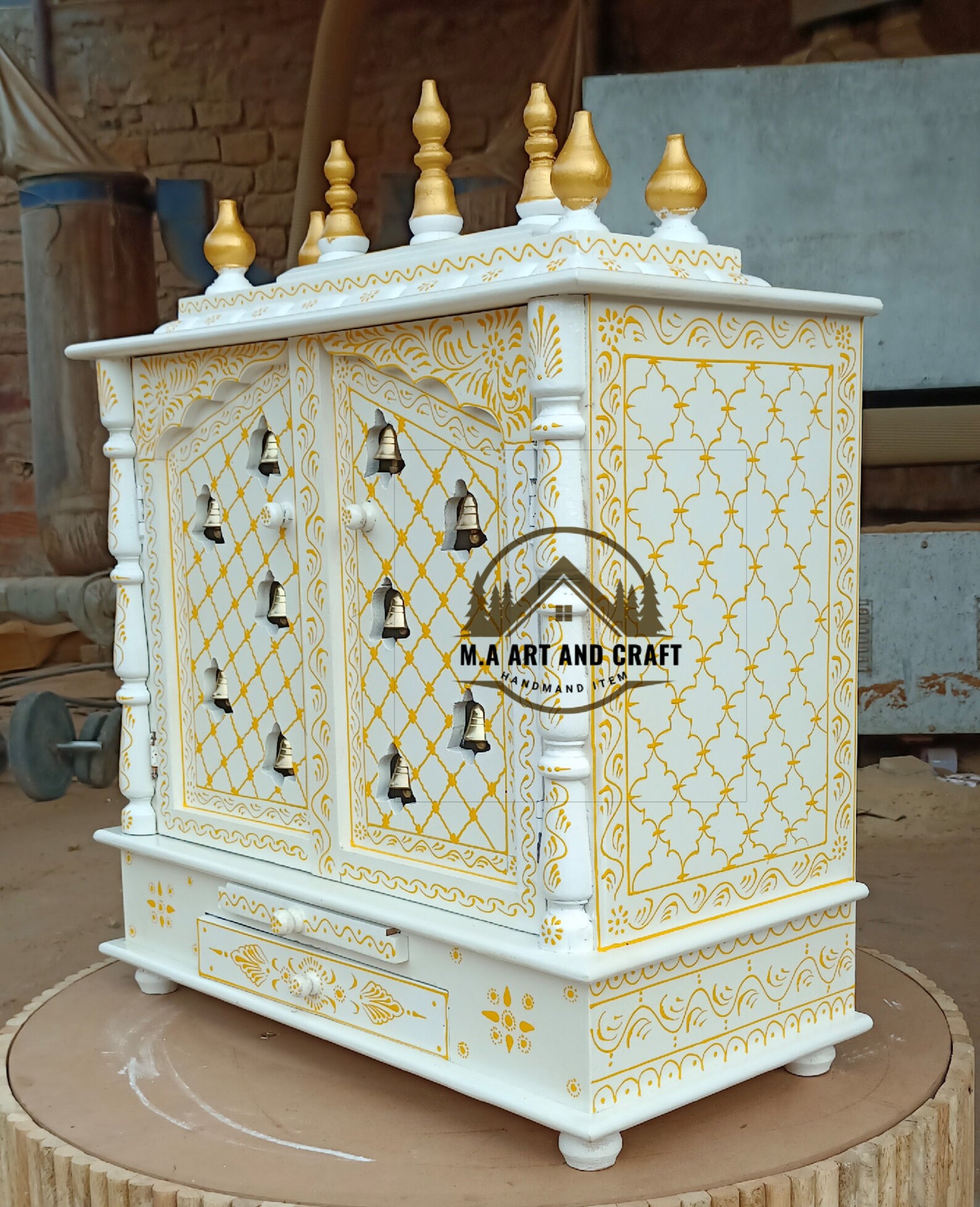 Teak Wood Temple Mandir Handcrafted Window Pooja Ghar Mandap With ...