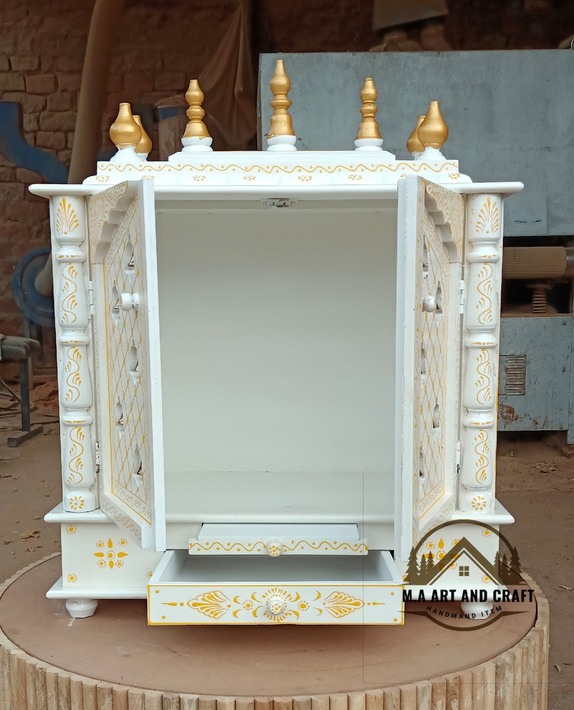 Teak Wood Temple Mandir Handcrafted Window Pooja Ghar Mandap With ...