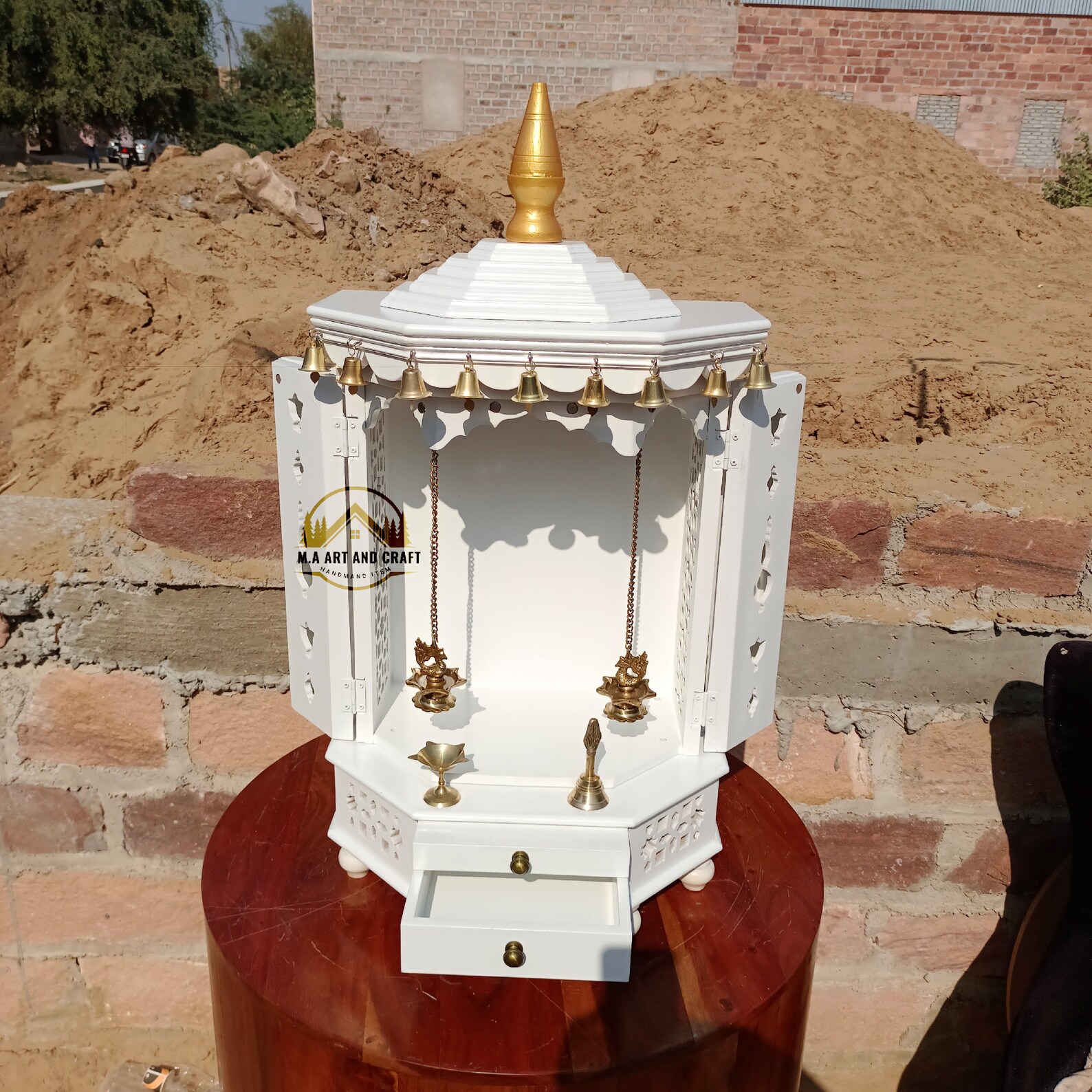 Teak Wood Temple Six Sided Temple White Painted Beautiful Solid Wood ...