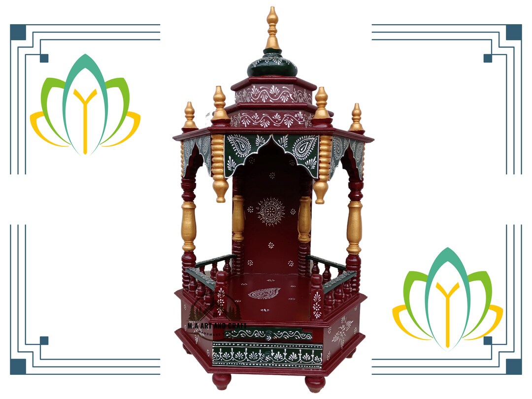 Teak Wood Temple Six Sided Pooja Mandir Foldable Doms & Worship God ...