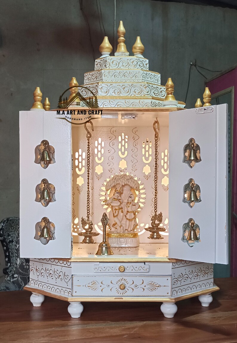 Teak Wood Mandir With LED Lights / Mandir for Home and Office / Pooja ...