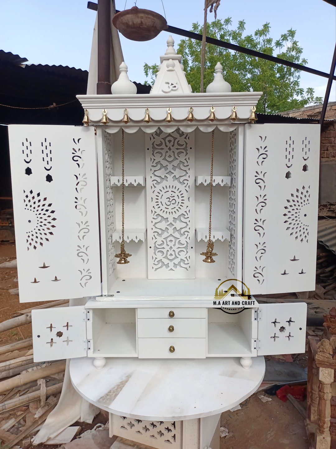 Hard Wood Free Standing Temple With Drawers and Shutters With LED Light ...