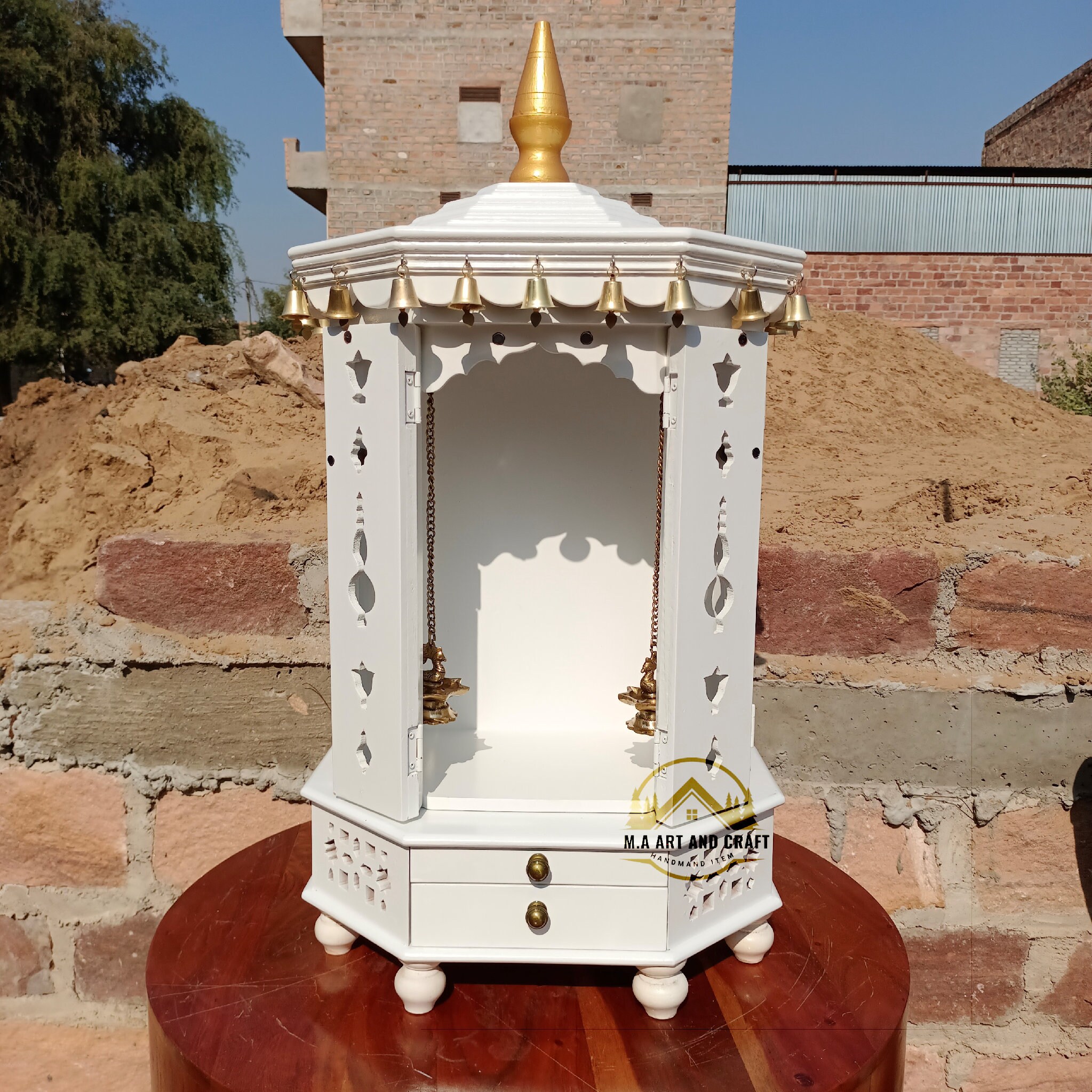Teak Wood Temple Six Sided Temple White Painted Beautiful Solid Wood ...