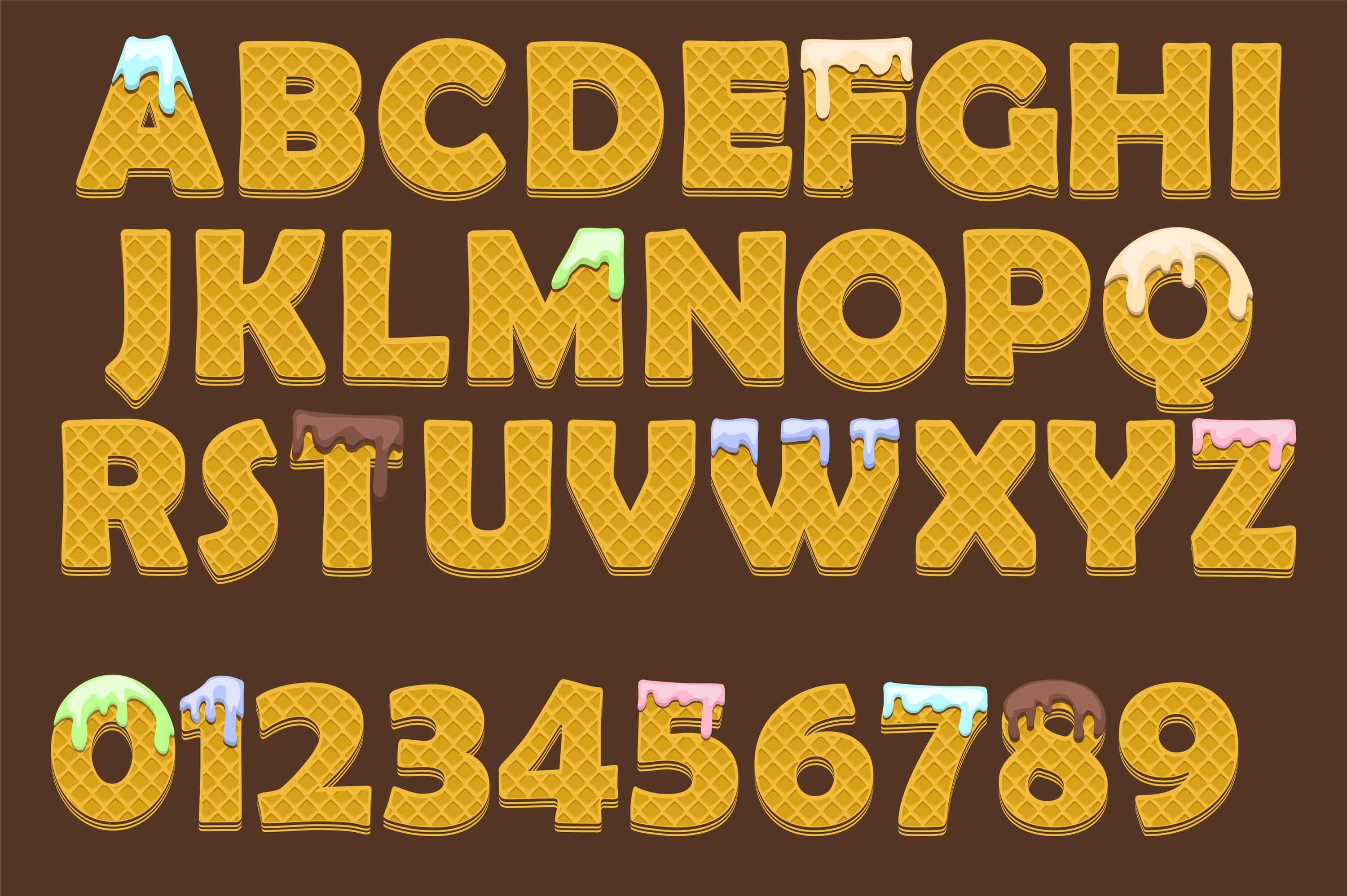 Waffles Font. Alphabet, Letters, Numbers and Signs Made From Waffles ...