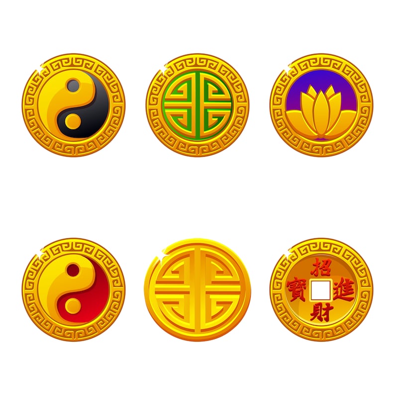 Chinese Blessing Coins Represent Good Luck or Fortune. Chinese Symbols ...