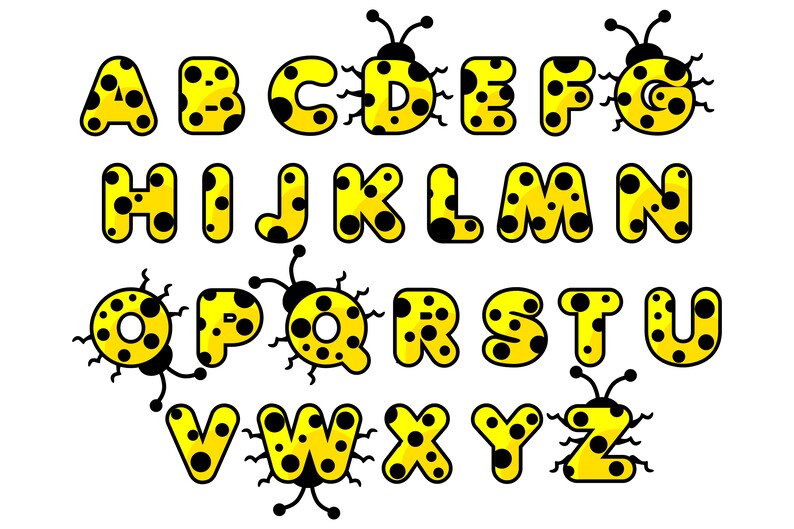 Cartoon Ladybug Alphabet and Numbers. Education Cards Kids. Seamless ...
