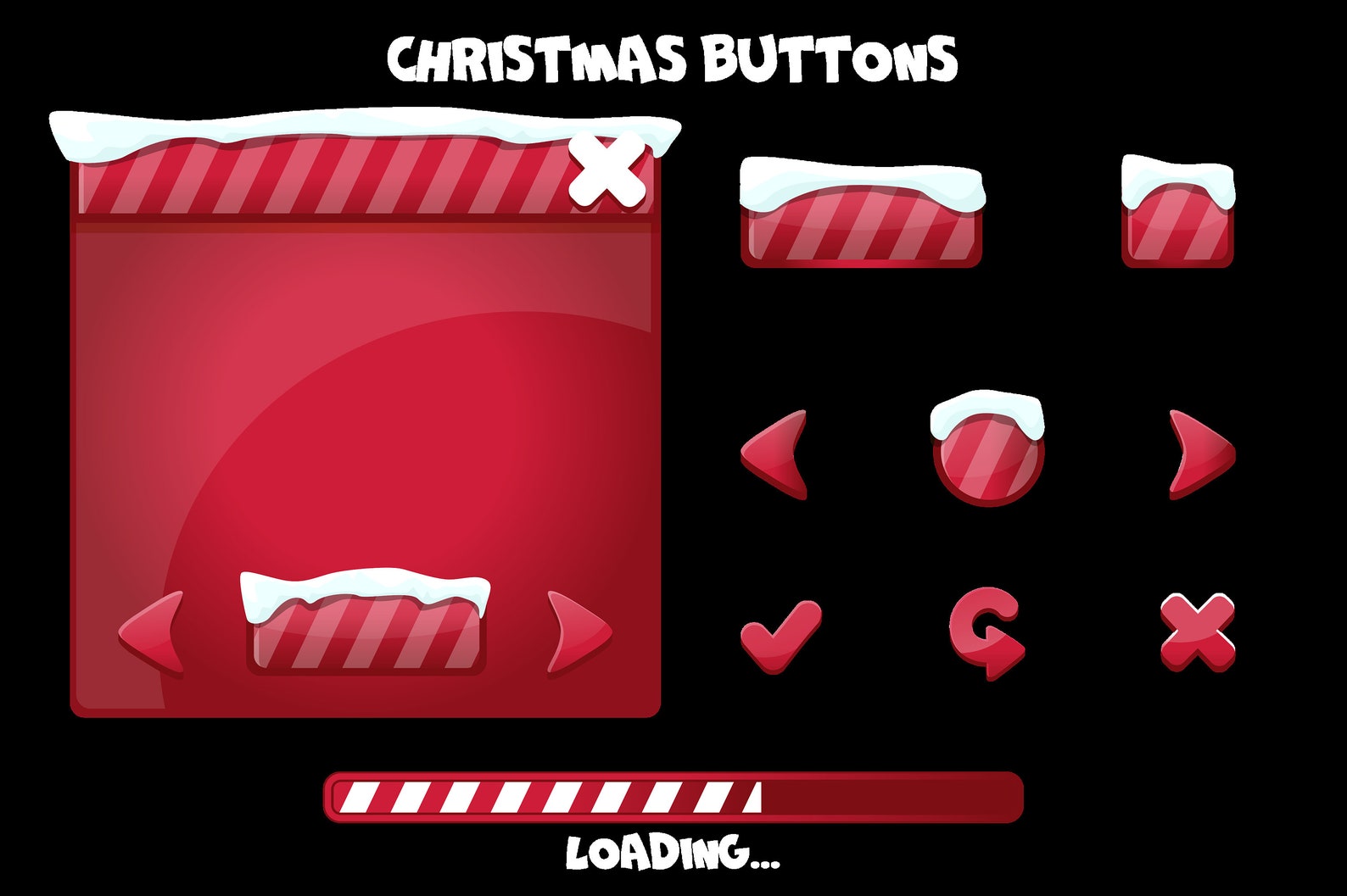 Cartoon Christmas UI and Buttons in Two Colors and With Snow - Etsy