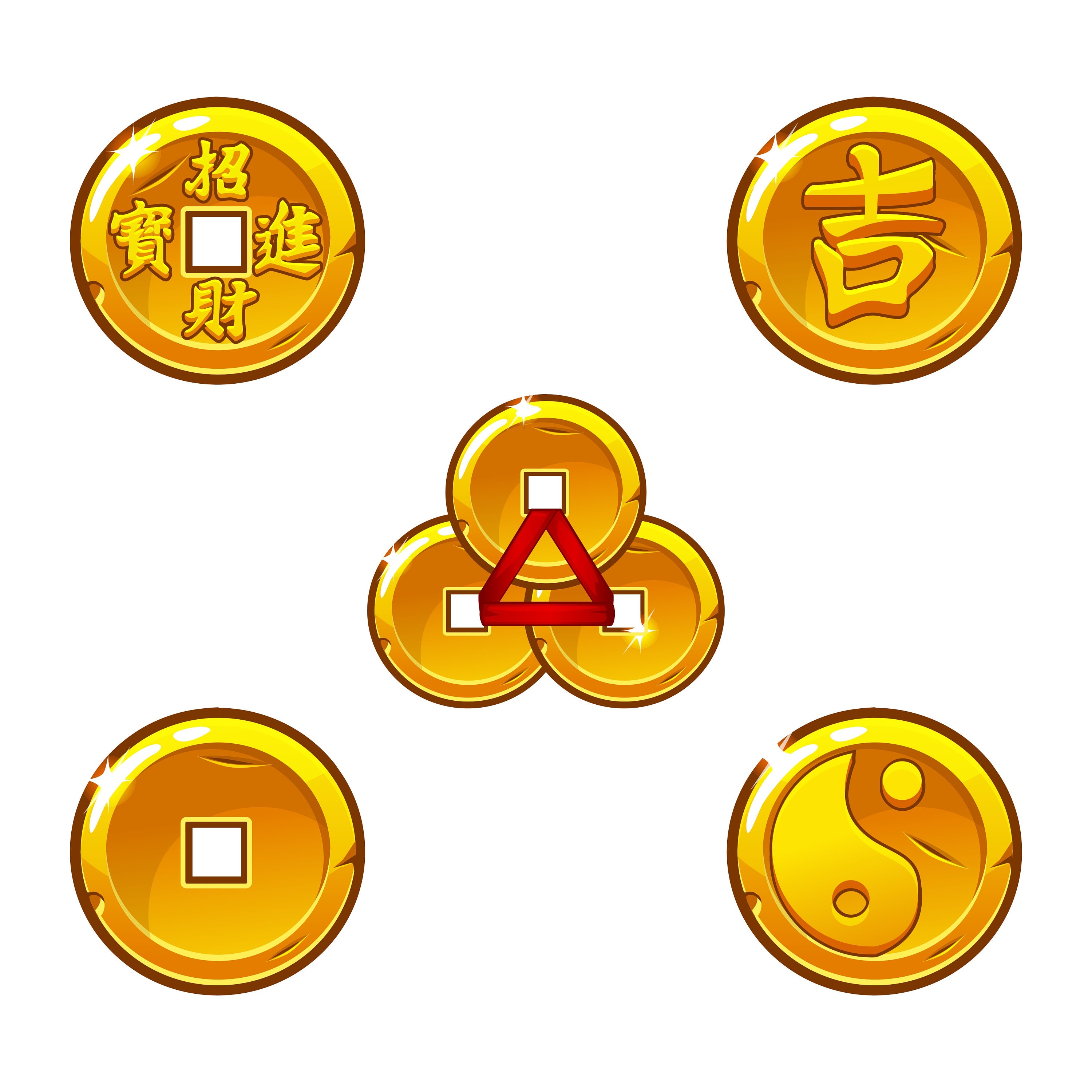 Chinese Blessing Coins Represent Good Luck or Fortune. Chinese Symbols ...