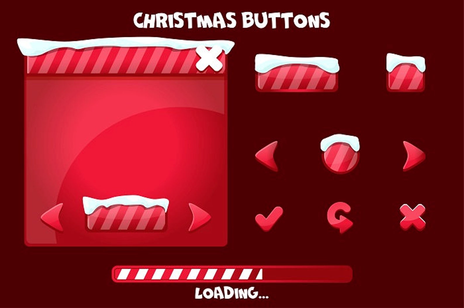 Cartoon Christmas UI and Buttons in Two Colors and With Snow - Etsy