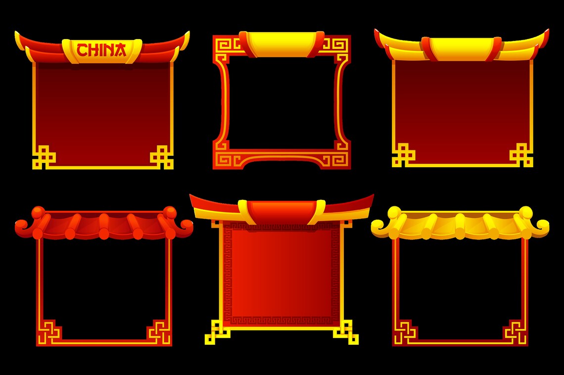Set of Chinese Golden-red Frames. Chinese-style Background. Game ...