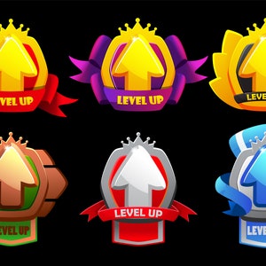 Level up Awards. UI Game Badge Icons. Medals Set Vector Images for a 2D ...