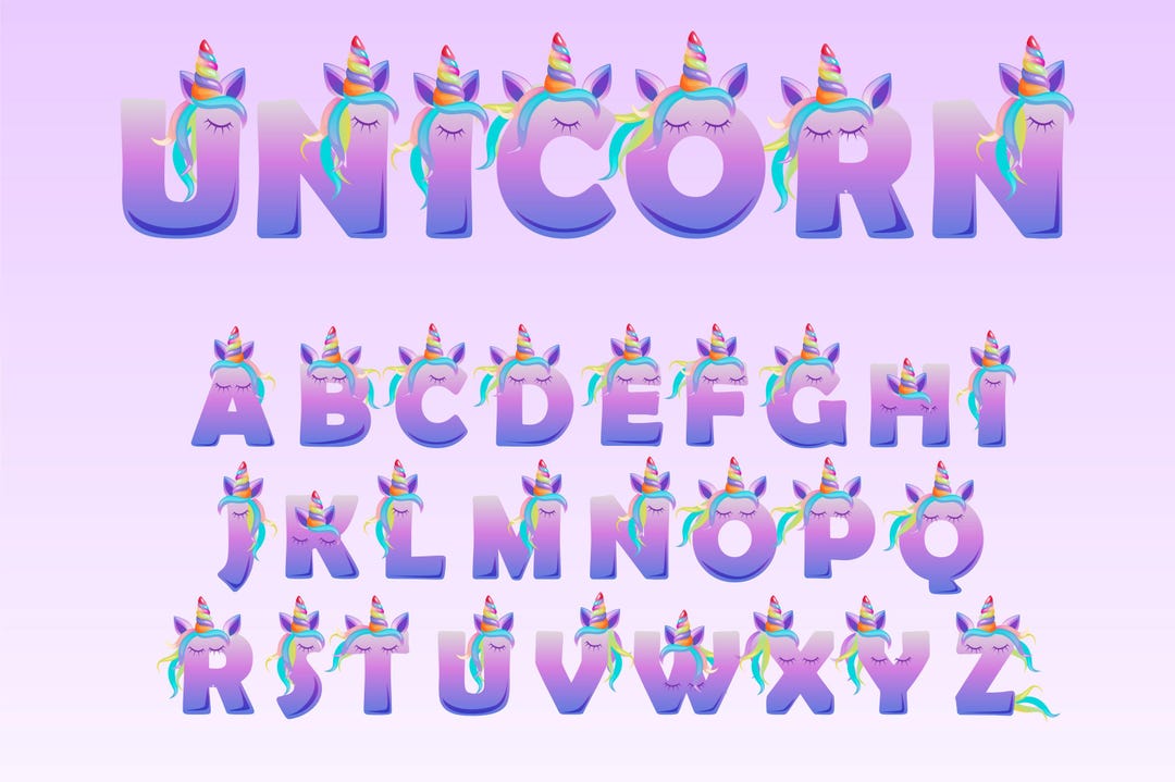 Unicorn Alphabet Letters & Numbers Clip Art Graphics in Vector - Etsy