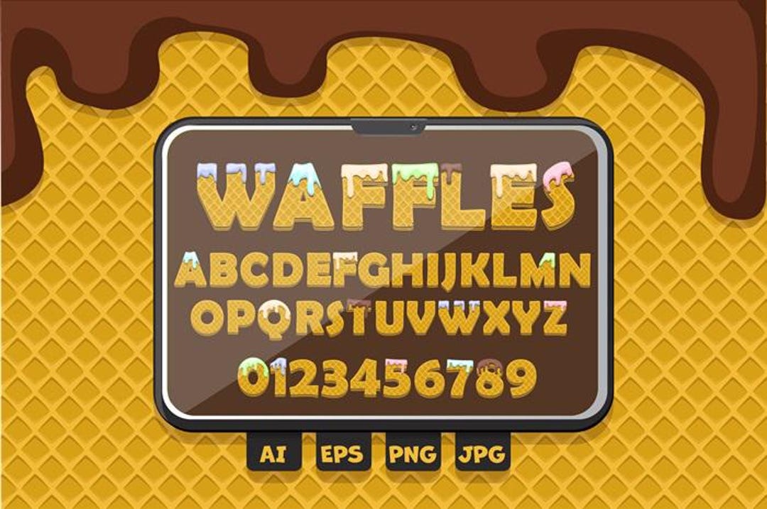 Waffles Font. Alphabet, Letters, Numbers and Signs Made From Waffles ...