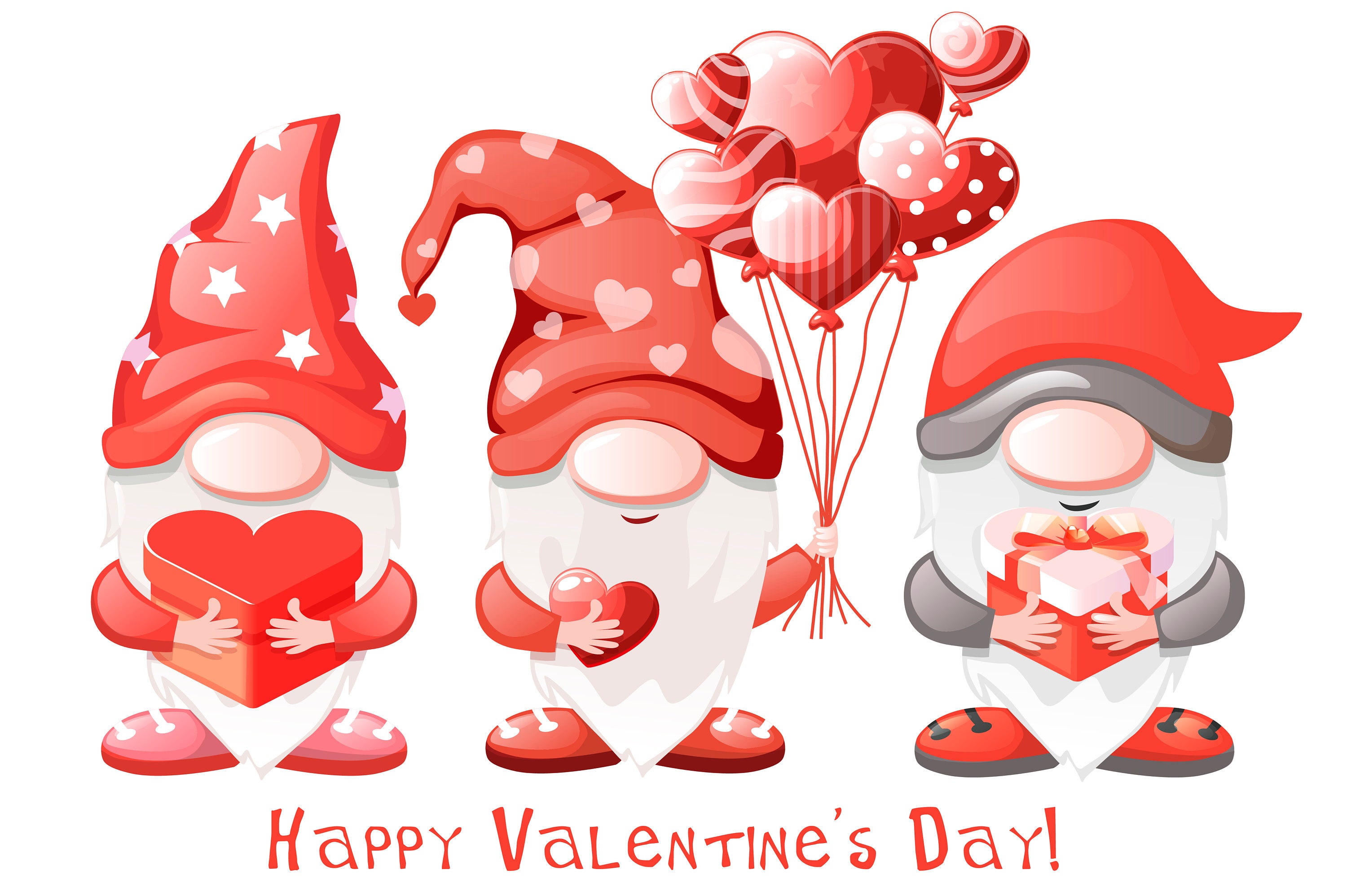 Happy Valentine's Day, Cute Three Gnomes. Vector Design, Valentine's ...