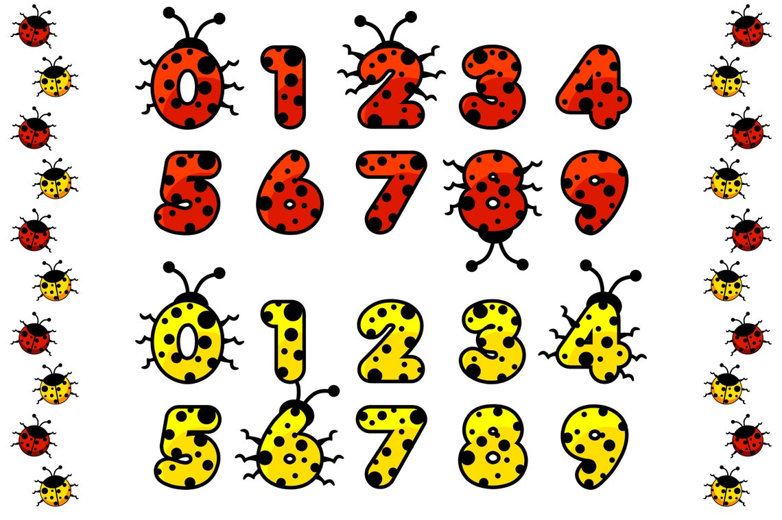 Cartoon Ladybug Alphabet and Numbers. Education Cards Kids. Seamless ...