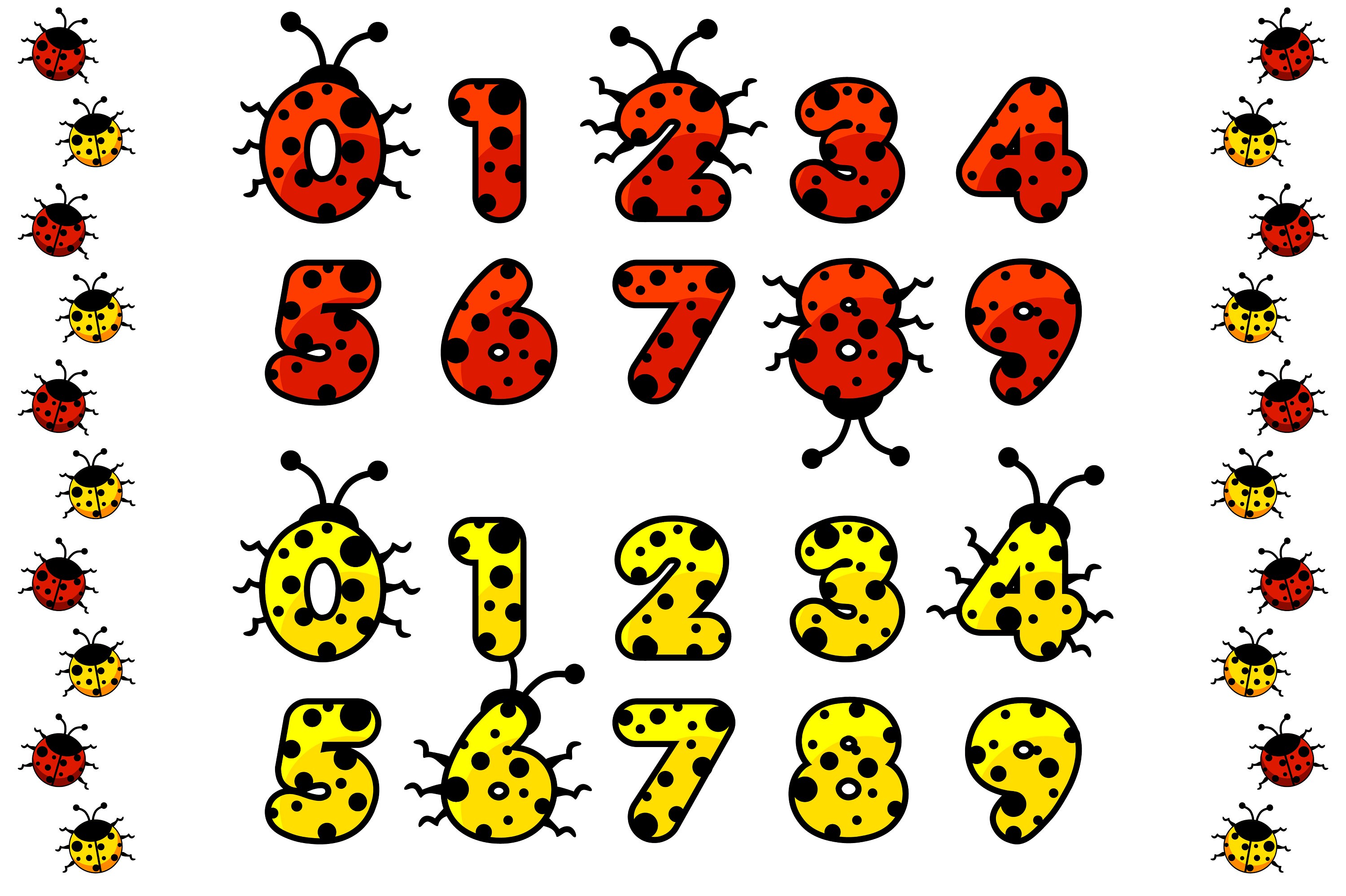 Cartoon Ladybug Alphabet and Numbers. Education Cards Kids. Seamless ...
